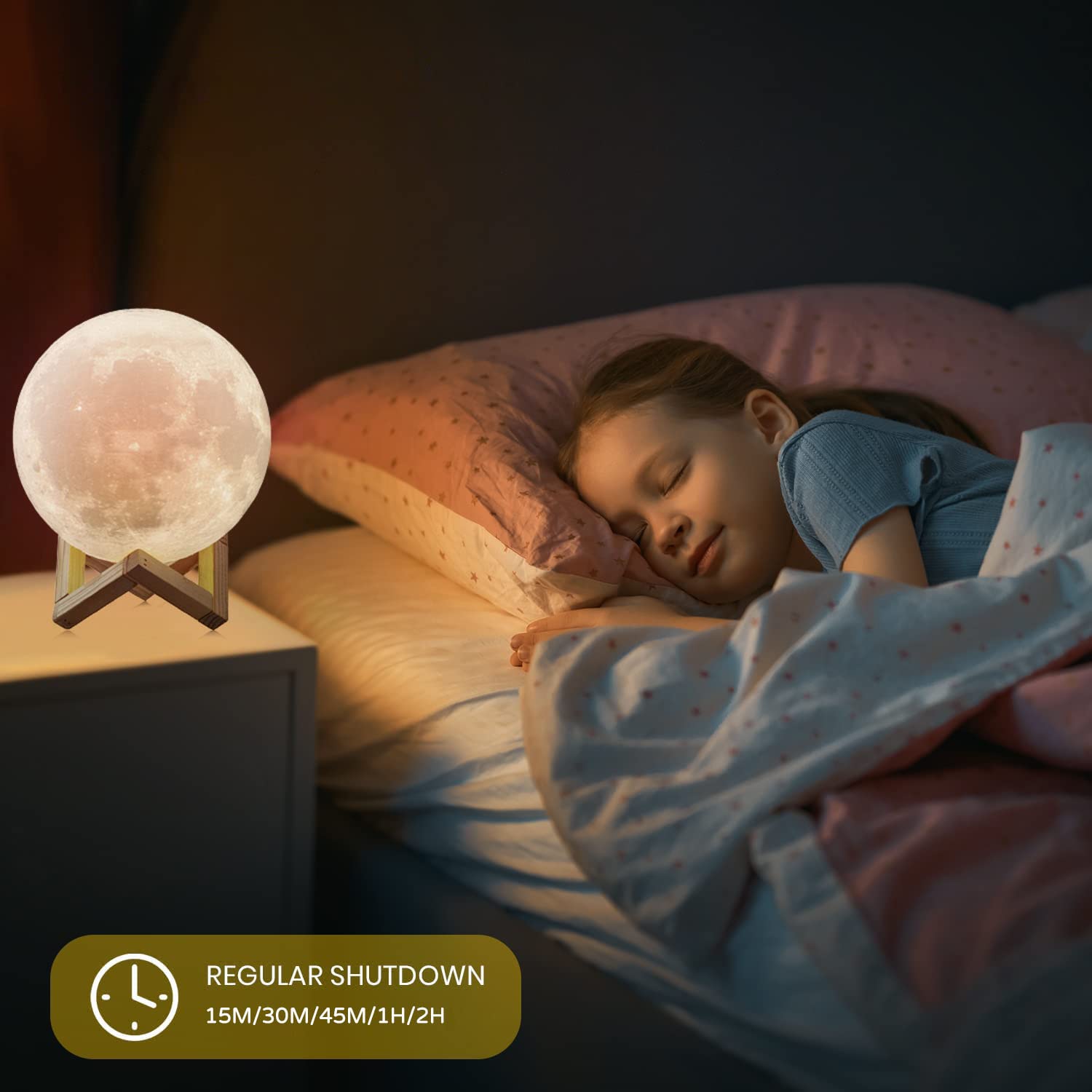 AED Moon Lamp 2023 Upgrade with Timing- Lamp for Bedroom Moon Night Light for Adults Kids Baby- Gifts for Girls Boys Women Men- Remote & Touch Control Wooden Stand (5.9 inch, Standard Size)