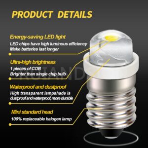 Ruiandsion 4pcs E10 LED Bulb DC 1.5V 0.5W 6000K White LED Bulb for Torch light Flashlight light,Negative Earth