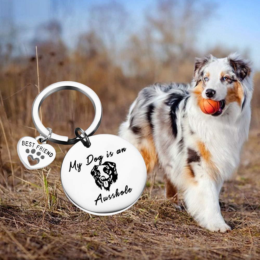 TIIMG Australian Shepherd Keychain Funny Dog Lover Gift My Dog Is An Ausshole Dog Aussie Gifts (My dog is an ausshole)