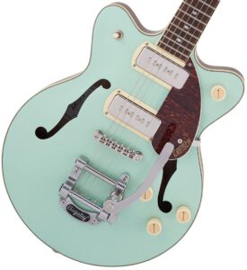 gretsch g2655t-p90 streamliner center block jr. double-cut p90 two-tone mint metallic and vintage mahogany stain w/bigsby