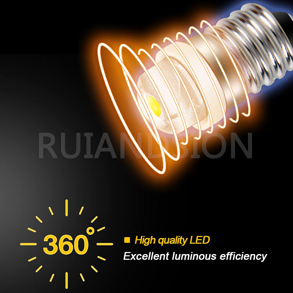 Ruiandsion 4pcs E10 LED Bulb DC 1.5V 0.5W 6000K White LED Bulb for Torch light Flashlight light,Negative Earth