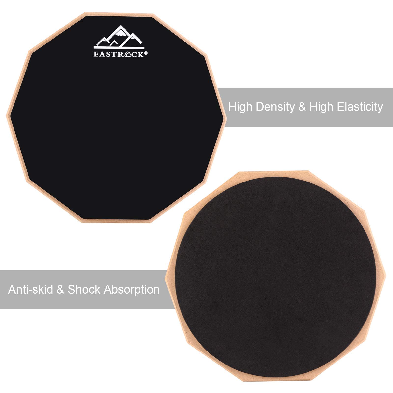 EASTROCK Practice Drum Pad, 12 Inches Double Sided Silent Drum Pad, Silicone Dumb Drum with Drumsticks and Storage Bag for Beginners, Black