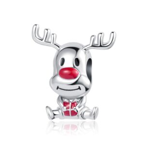 qeensekc deer rudolph reindeer charm winter hoilday bead for european bracelet