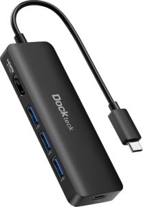 usb c hub 4k 60hz, dockteck usb-c multiport adapter 5-in-1 with 4k hdmi, 100w power delivery, 3 usb 3.0 data port for macbook pro/air m1 2020, ipad pro 2021, ipad mini 6, surface pro and more