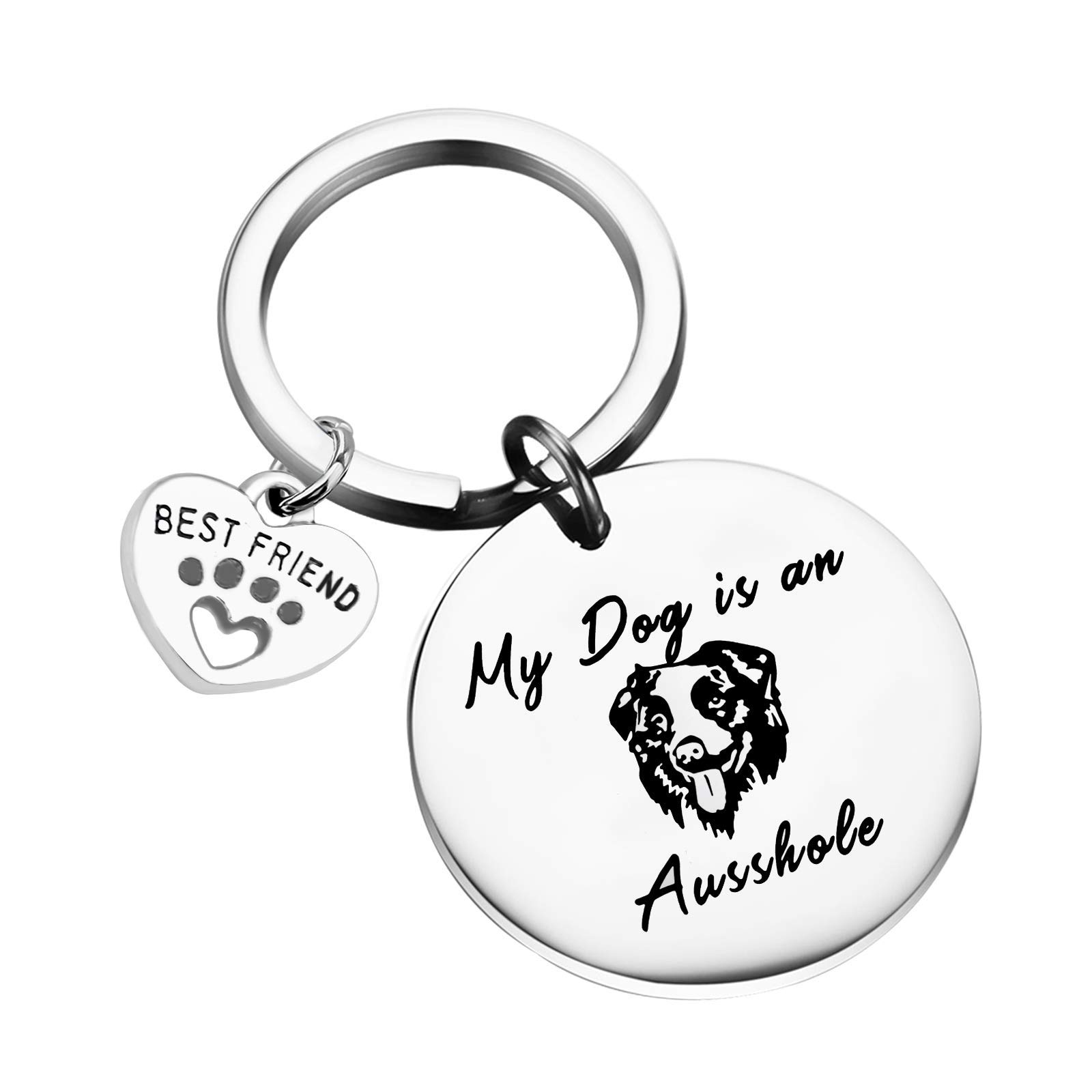 TIIMG Australian Shepherd Keychain Funny Dog Lover Gift My Dog Is An Ausshole Dog Aussie Gifts (My dog is an ausshole)