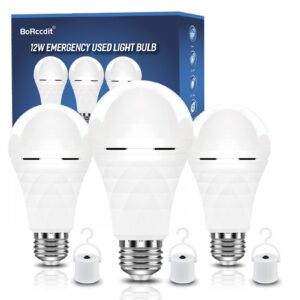 a19 rechargeable light bulbs, emergency light bulbs for power failure, led bulb 80 watt equivalent,12w 5000k daylight 1200mah battery backup light bulb e26/e27 with hook for daily and emergency use.