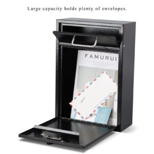 KYODOLED Steel Combination Lock Mail Boxes Outdoor,Locking Wall Mount Mailbox,Security Lock Drop Box,Collection Boxes,16.2H x 11.22L x 4.72W Inches,Black X Large