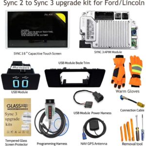 2021 SYNC 3 Upgrade Kit, Fits for 2016 Ford F-250, SYNC 2 to SYNC3.4 MyFord Touch (MFT) Support Carplay,Including 8 Inch Screen, GPS Navigation Antenna,APIM Module,USB Hub,NA 220 MAP