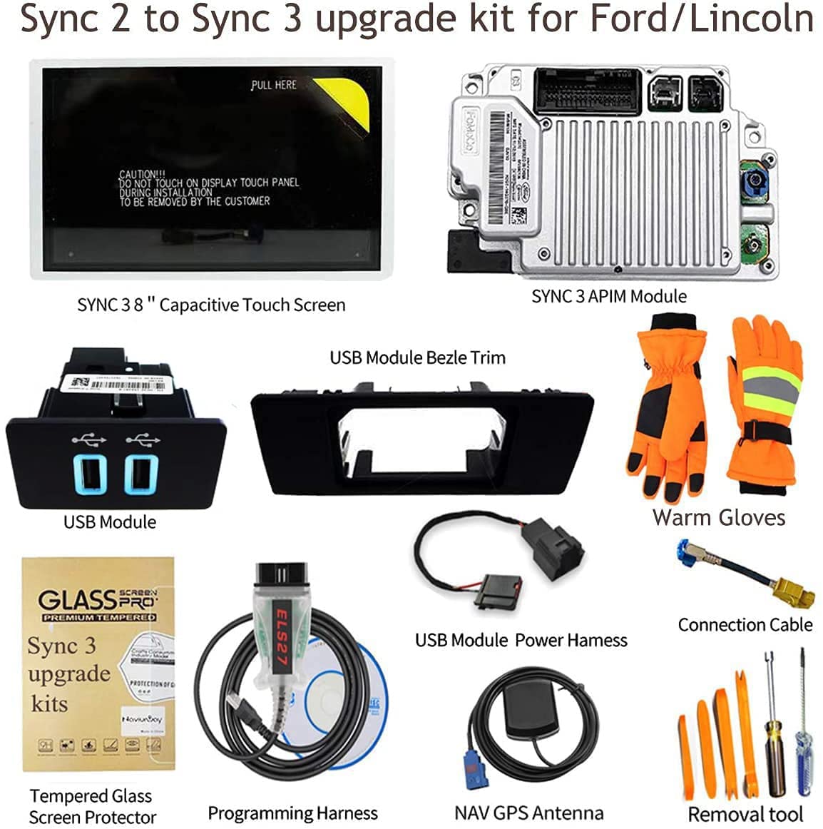 2021 SYNC 3 Upgrade Kit, Fits for 2016 Ford F-250, SYNC 2 to SYNC3.4 MyFord Touch (MFT) Support Carplay,Including 8 Inch Screen, GPS Navigation Antenna,APIM Module,USB Hub,NA 220 MAP