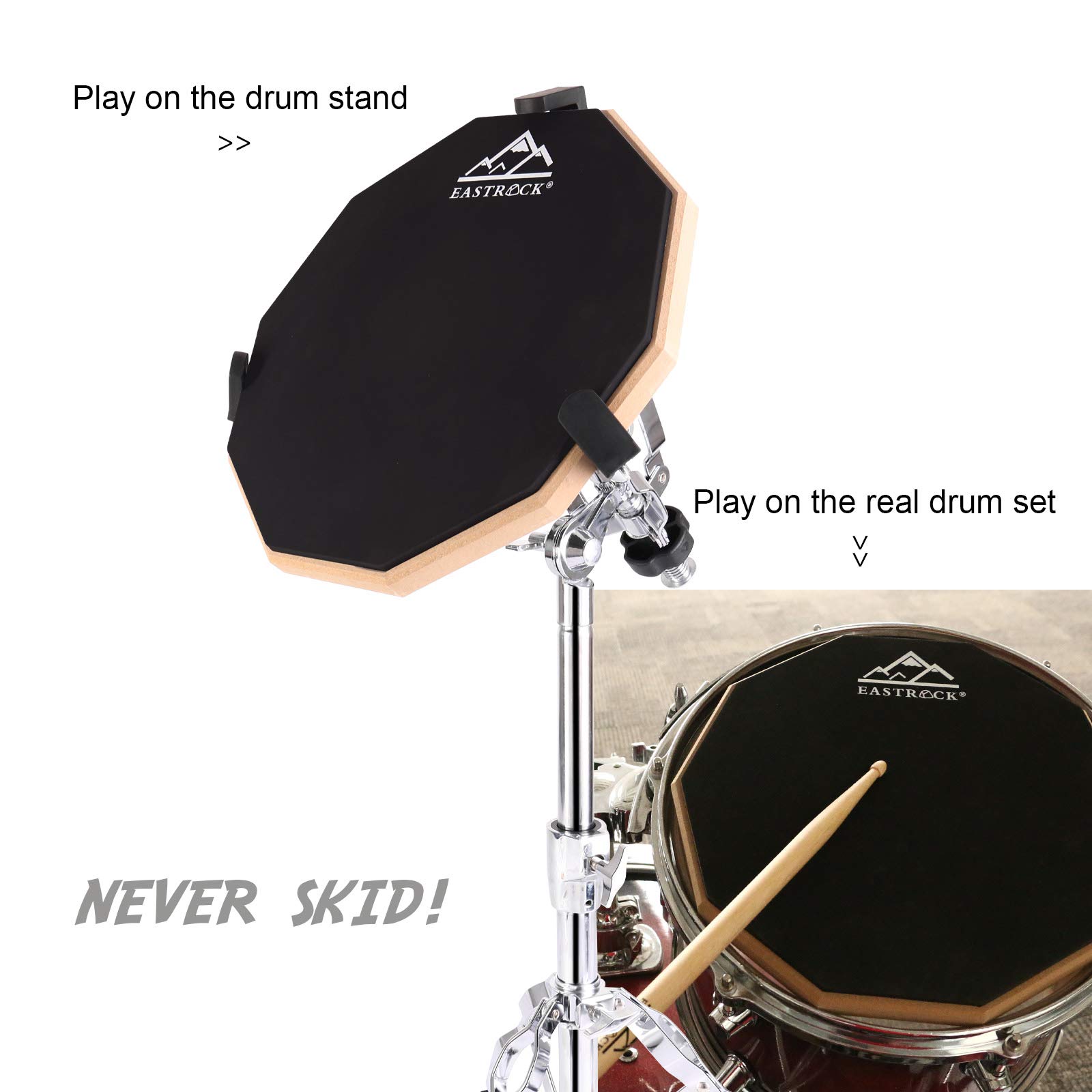 EASTROCK Practice Drum Pad, 12 Inches Double Sided Silent Drum Pad, Silicone Dumb Drum with Drumsticks and Storage Bag for Beginners, Black