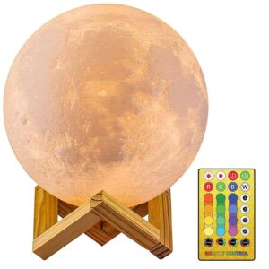 aed moon lamp 2023 upgrade with timing- lamp for bedroom moon night light for adults kids baby- gifts for girls boys women men- remote & touch control wooden stand (5.9 inch, standard size)