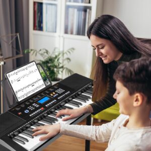 Costzon 61 Key Keyboard Piano, Electric Piano Keyboard for Beginners with Stand & Bench, 300 Timbres, 300 Rhythms, 50 Demos, 3 Teaching Modes, Headphones, Microphone, LCD Screen, Built-in Speakers