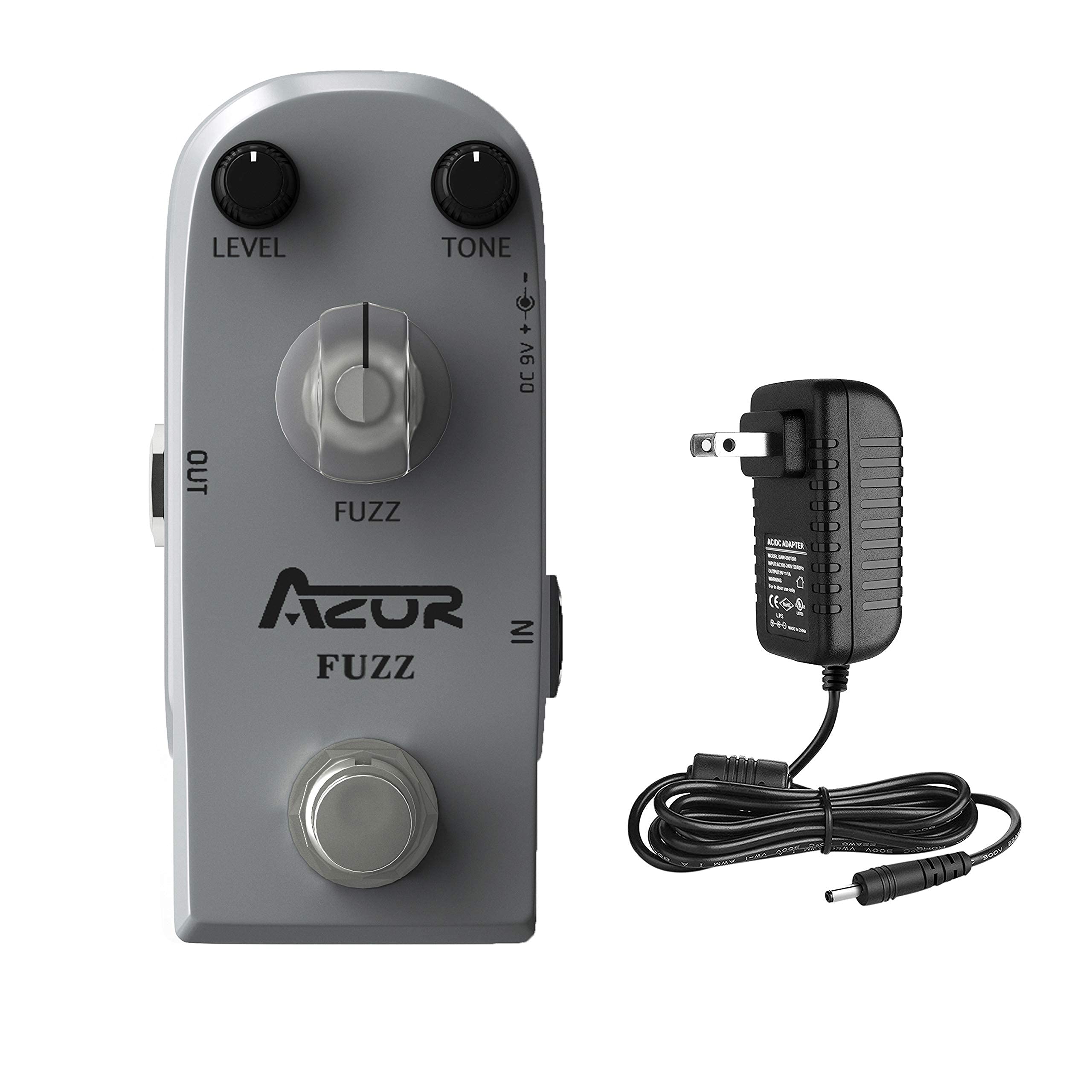 AZOR Pedal Power Adapter with Fuzz Mini Guitar Effect Pedal with Power Adapter True Bypass Aluminium-Alloy