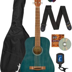 Fender FA-15 3/4-Scale Kids Steel String Acoustic Guitar - Blue Learn-to-Play Bundle with Gig Bag, Strap, Picks, Fender Play Online Lessons, and Austin Bazaar Instructional DVD