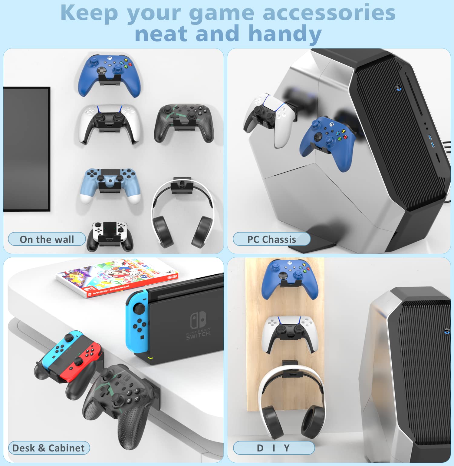 OIVO Controller Wall Mount Holder for PS3/PS4/PS5/Xbox 360/Xbox One/S/X/Elite/Series S/Series X Controller, Pro Controller, Foldable Wall Mount for Video Game Controller&Headphones -6 Pack