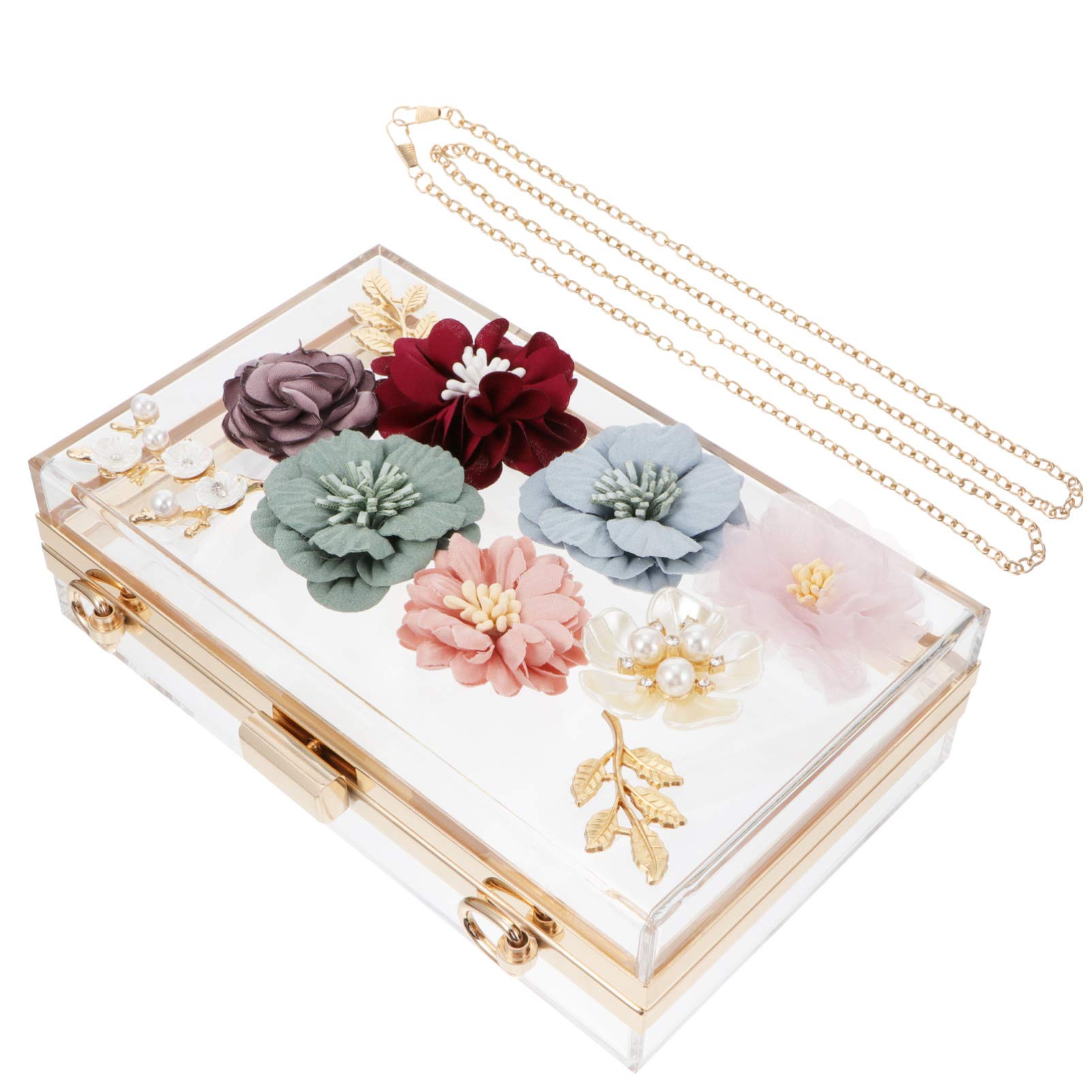 VALICLUD Evening Bag Acrylic Box Clutch Purse Flower Clutch Bag for Prom Party Banquet Wedding