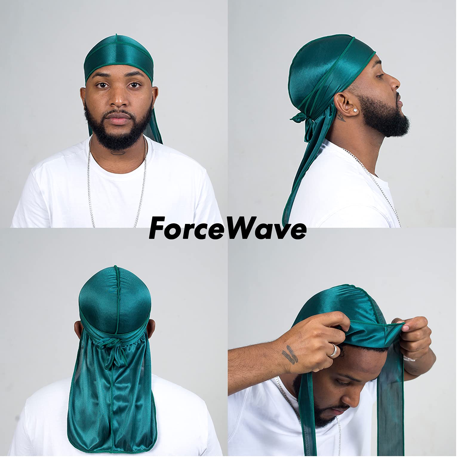 ForceWave 10 Pieces Silky Durags Long Tail for Women Men Satin Durag 360 wave，Dorag, 10 Colors