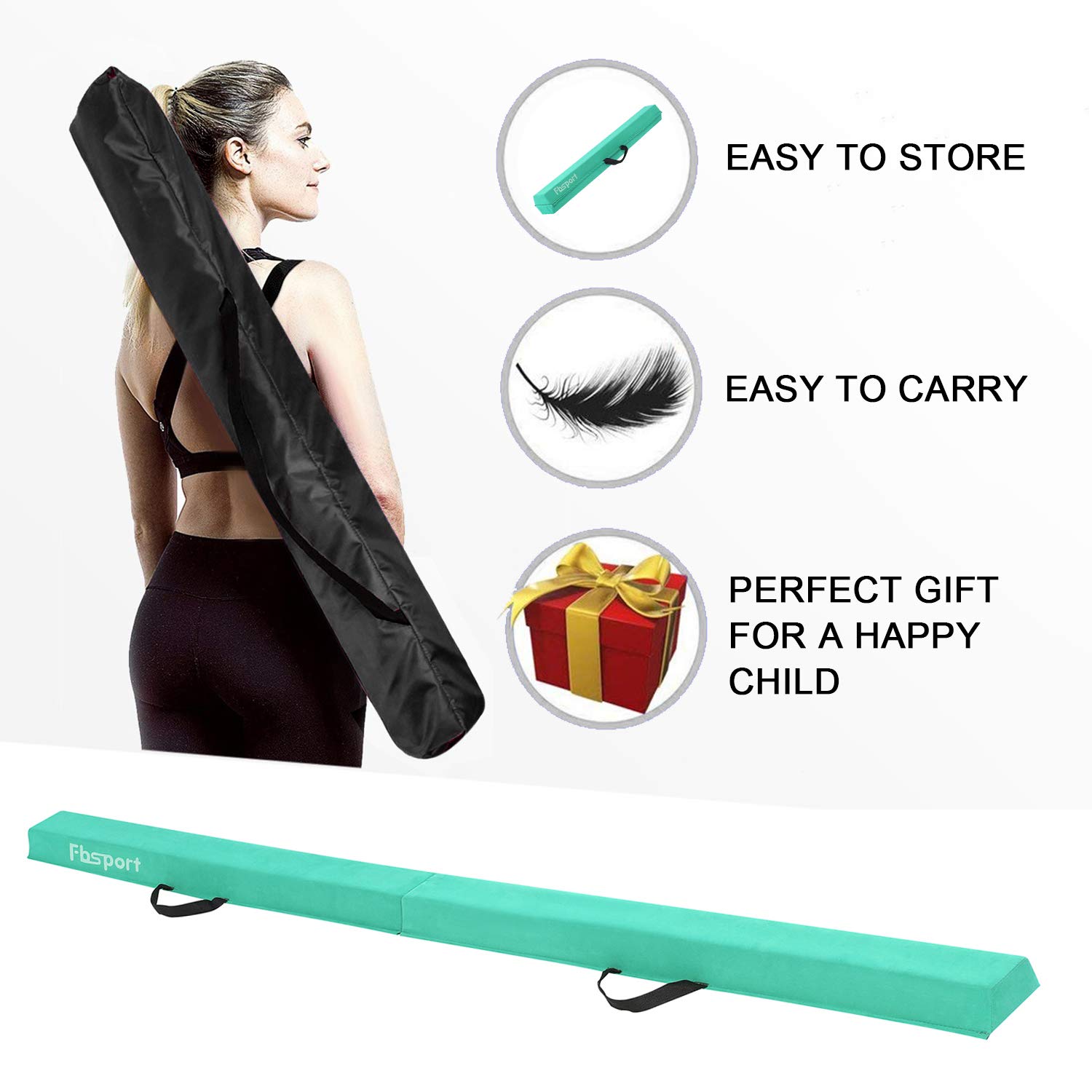 FBSPORT 8ft Balance Beam: Folding Floor Gymnastics Equipment for Kids Adults,Non Slip Rubber Base, Gymnastics Beam for Training, Practice, Physical Therapy and Professional Home Training