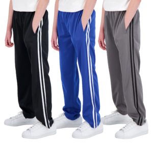 real essentials 3 pack: boys active tricot sweatpants track pant basketball athletic fashion teen sweat pants soccer casual girls lounge open bottom fleece tiro activewear training -set 2,l (14-16)