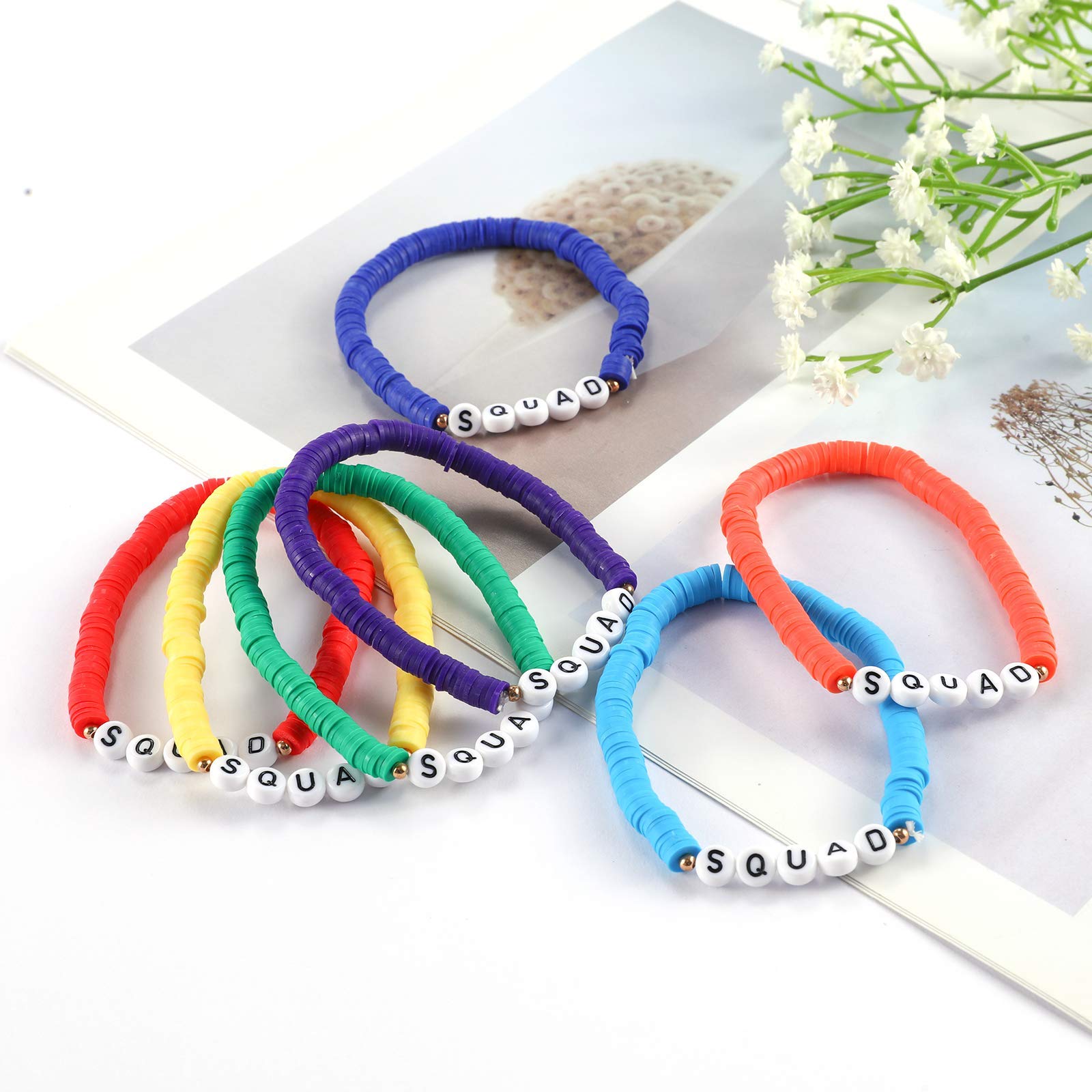 Colorful Heishi Surfer Bracelets Set for Women Stackable Rainbow Polymer Clay Disc Beaded Stretch Bracelets Multilayered Friendship Bracelets Boho Summer Beach Jewelry Cheer Gift Bulk for Team Group