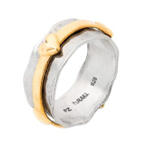 paz creations women's 925 sterling silver heart spinner ring - boho style fidget ring with sturdy band - handmade artisan jewelry made in israel, gift ready for her - 14k yellow gold - size 8