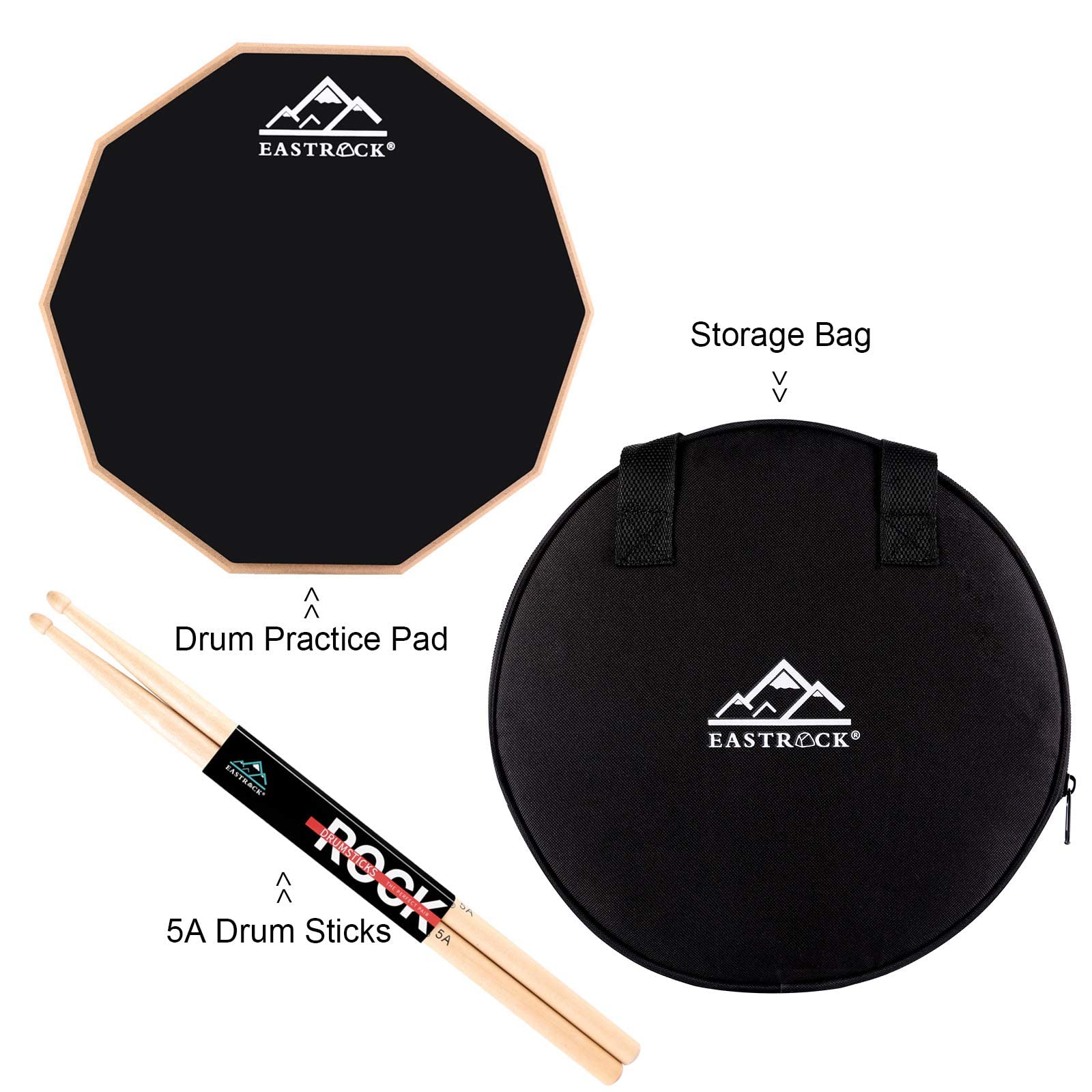 EASTROCK Practice Drum Pad, 12 Inches Double Sided Silent Drum Pad, Silicone Dumb Drum with Drumsticks and Storage Bag for Beginners, Black