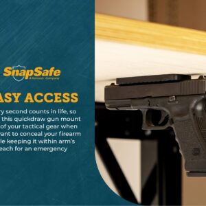 SnapSafe Magnetic Gun Mount 75912-Non-Scratch Rubber Coated Gun Magnet Mount for Pistols, Handguns, Revolvers, & Firearm Accessories - Magnetic Gun Holder Rated for 43 Pounds, Includes Mounting Screws