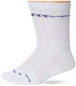 champion men's, graduated compression socks, mid-crew, 3-pack, white, 6-12