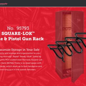 Hornady Square-Lok 4-Gun Rack. 95793 - PVC Coated Steel Racks Snap in Easily & Hold Firmly to Maximize Storage for Gun Accessories, Rifles, & Handguns - Quick Access Modular Pistol Rack for Gun Safes