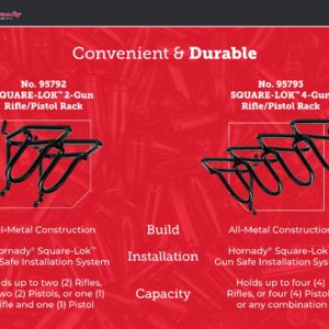 Hornady Square-Lok 4-Gun Rack. 95793 - PVC Coated Steel Racks Snap in Easily & Hold Firmly to Maximize Storage for Gun Accessories, Rifles, & Handguns - Quick Access Modular Pistol Rack for Gun Safes