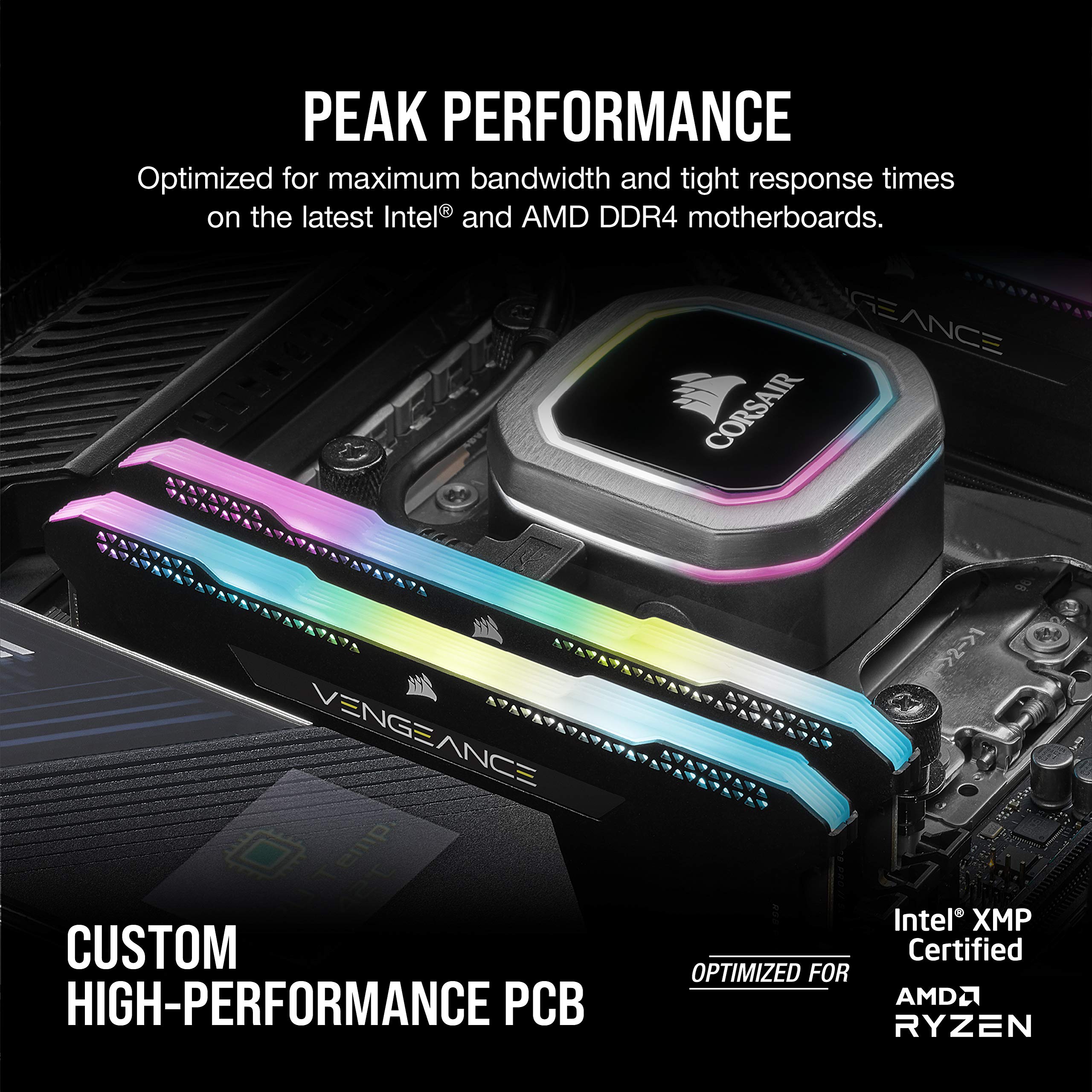 Corsair VENGEANCE RGB PRO SL DDR4 32GB (2x16GB) 3600MHz CL18 Intel XMP 2.0 AMD Ryzen iCUE Compatible Computer Memory - Black (CMH32GX4M2D3600C18)