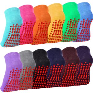 geyoga 12 pairs non slip socks women yoga socks with grips pilates socks hospital anti slip gripper ballet fitness socks(bright color)