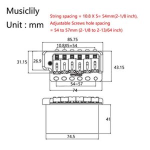 Wilkinson WVP6-SB 54mm 5+1 Hole SUS Stainless Steel Saddles Guitar Tremolo Bridge with Full Solid Steel Block for Import Strat and Japan Strat, Chrome