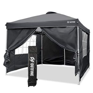 outfine canopy 10'x10' pop up commercial instant gazebo tent, fully waterproof, outdoor party canopies with 4 removable sidewalls, stakes x8, ropes x4 (black, 10 * 10ft)