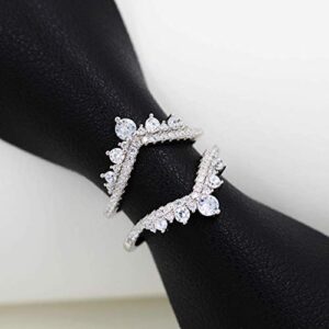 Women's Brilliant Cut Round CZ Band Guard Enhancers Engagement Stacking Wedding Ring Set 925 Sterling Silver (size 6)