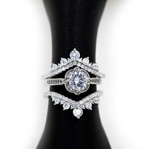 Women's Brilliant Cut Round CZ Band Guard Enhancers Engagement Stacking Wedding Ring Set 925 Sterling Silver (size 6)