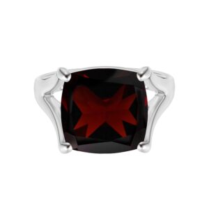 classic solitaire cushion cut garnet gemstone 925 sterling silver split shank ring (7.5)