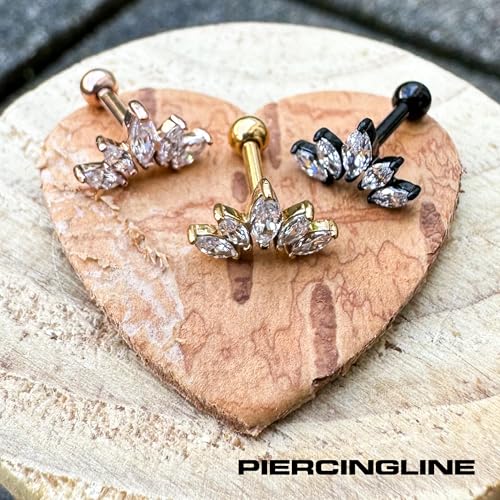 PIERCINGLINE 16 G Surgical steel 316L Helix piercing jewelry | LOTUS BLOSSOM + CRYSTALS | ear piercing jewelry Tragus Cartilage Stud earring