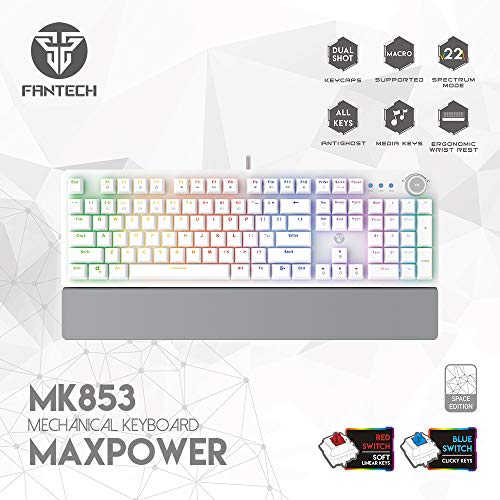 FANTECH RGB Gaming Keyboard and Mouse and Mouse Pad Combo, Wired 104 Keys Mechanical Keyboard Blue Switch with Wrist Rest & 10K DPI Gaming Mouse & Gaming Mousepad 3 in-1 for PC, White