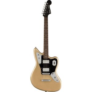 squier contemporary jaguar st electric guitar, with 2-year warranty, shoreline gold, laurel fingerboard, black pickguard