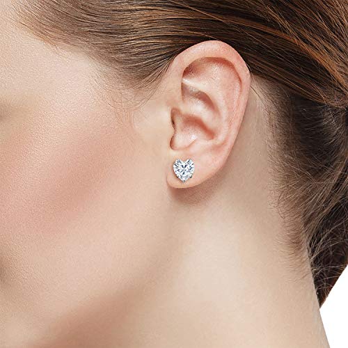 Gem Stone King 10K White Gold White Moissanite Stud Earrings For Women (1.60 Cttw, Heart Shape 6MM)