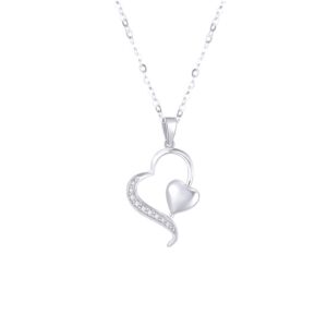 14k white gold diamond heart pendant necklace for women, fine anniversary jewelry for wife/girlfriend, love gifts for her (0.1ct), 16+1+1 inch