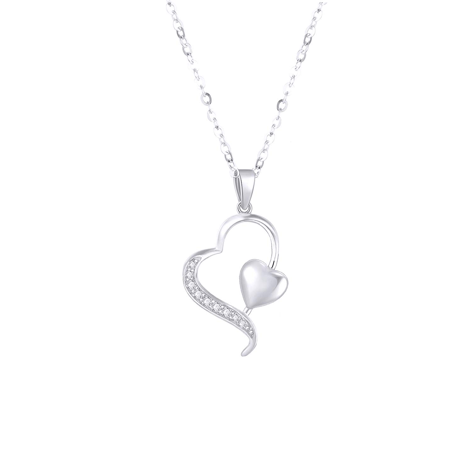 14k White Gold Diamond Heart Pendant Necklace for Women, Fine Anniversary Jewelry for Wife/Girlfriend, Love Gifts for Her (0.1ct), 16+1+1 Inch