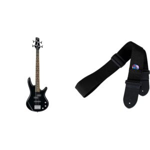 ibanez gsrm 4 string bass guitar, right handed, black (gsrm20bk) & protec guitar strap with leather ends and pick pocket, black