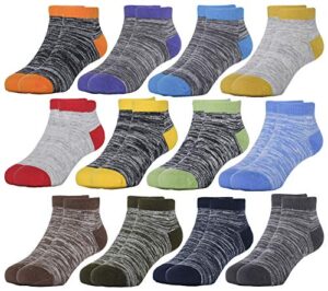 hzcojulo kids toddler half cushion low cut athletic ankle cotton socks for boys girls size age 1-15 years -12 pairs,multicoloured,l/shoe size 13-3.5/7-10years