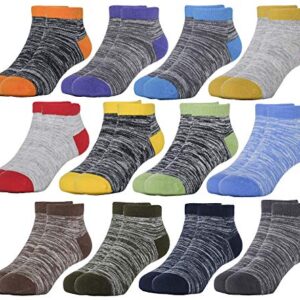 Hzcojulo Kids Toddler Half Cushion Low Cut Athletic Ankle Cotton Socks for Boys Girls Size Age 1-15 Years -12 Pairs,Multicoloured,L/Shoe size 13-3.5/7-10Years