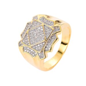 lkv 14k hiphop ring gold plated iced out diamond cz eternity wedding engagement band ring for men women (gold, 11)