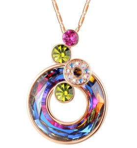 gemmance mother's day gifts round bubble necklace made with austrian crystals, volcano rainbow stone, rose gold plated, 18”+2”chain