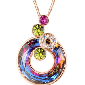 GEMMANCE Mother's Day Gifts Round Bubble Necklace Made with Austrian Crystals, Volcano Rainbow Stone, Rose Gold Plated, 18”+2”Chain