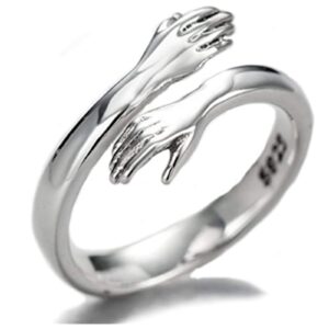 suntirc ring silver heart love hug hands one size adjustable ring jewelry (1pc)